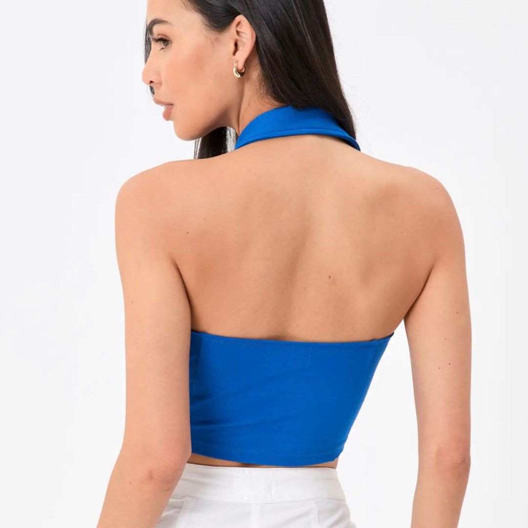 Glassons Halter Hook & Eye Top Blue, Women's Fashion, Tops, Sleeveless ...