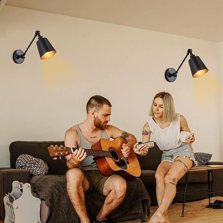 H2410 ( 3 PIN PLUG ) 1 PIECE BLACK Wall Lights Plug in Adjustable Swing ...