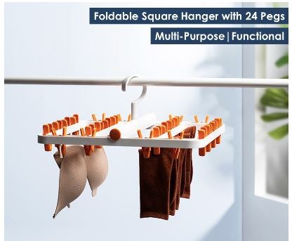 HEDO Rectangular Square Clothes Hanger with Multiple Clip 24 Clips Pegs ...