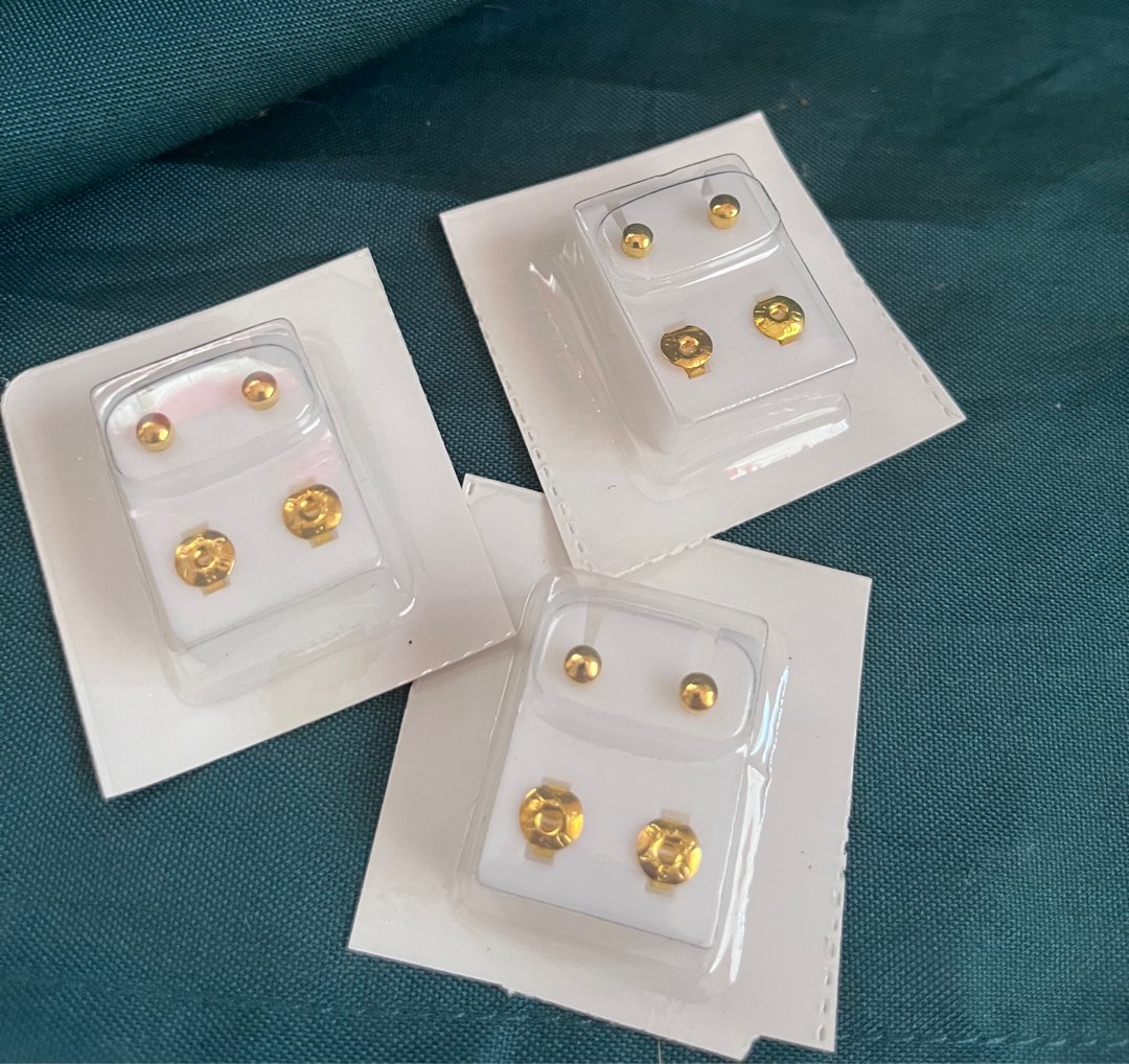 Hypoallergenic sterilized gold earrings studs Women s Fashion Jewelry Organizers Earrings on Carousell