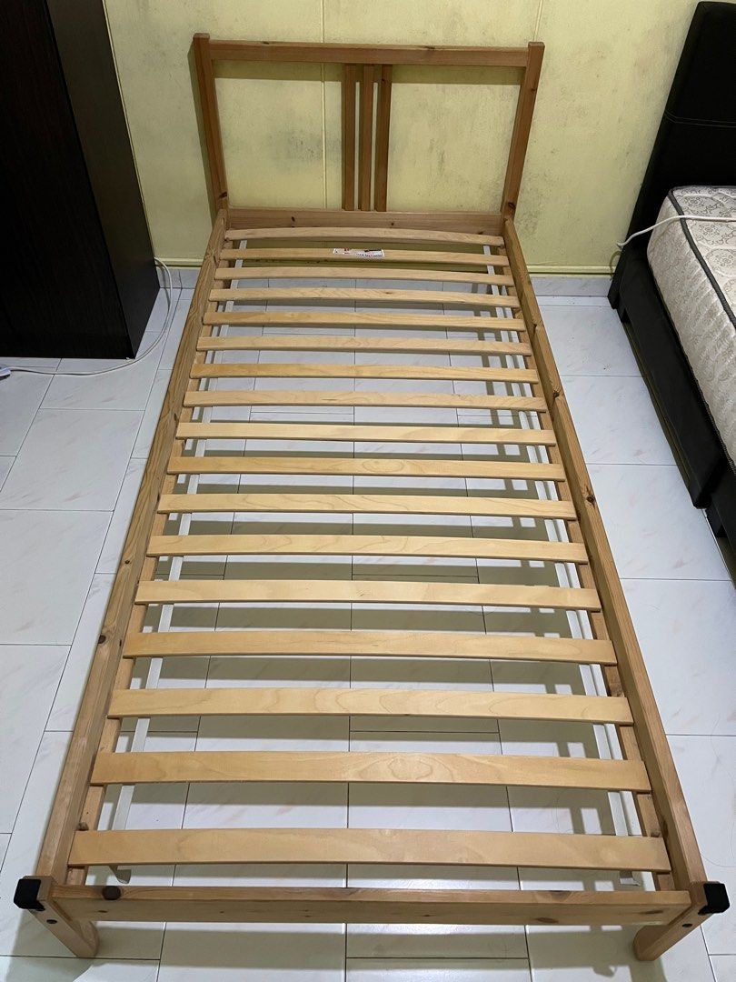 IKEA FJELLSE Single Bed Frame-pine wood-200x90cm with Base, Furniture ...