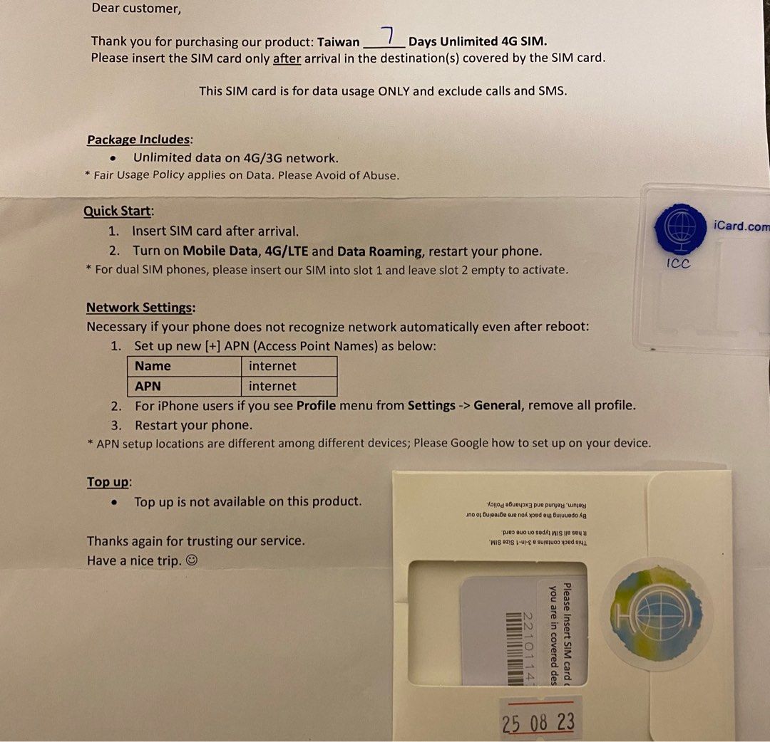 International SIM Card (Taiwan), Tickets & Vouchers, Flights & Overseas ...