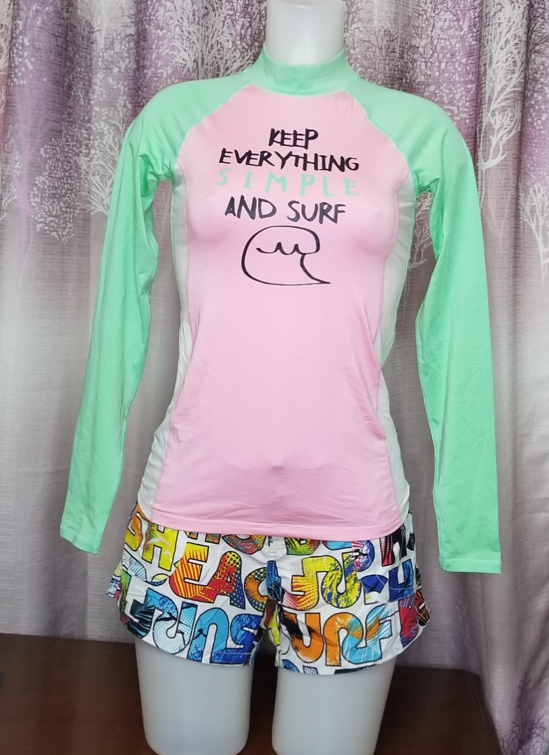 Lasquall Pink/Mint Green Rash Guard (Preloved) on Carousell