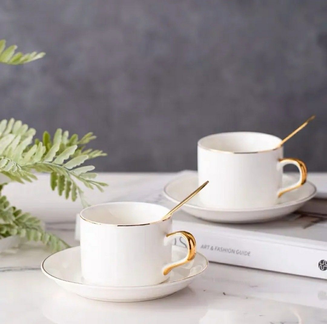 Light Luxury Gold Rim Cup & Saucer Display Rack with Hooks & Holder ...