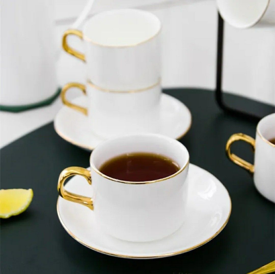 Light Luxury Gold Rim Cup & Saucer Display Rack with Hooks & Holder ...