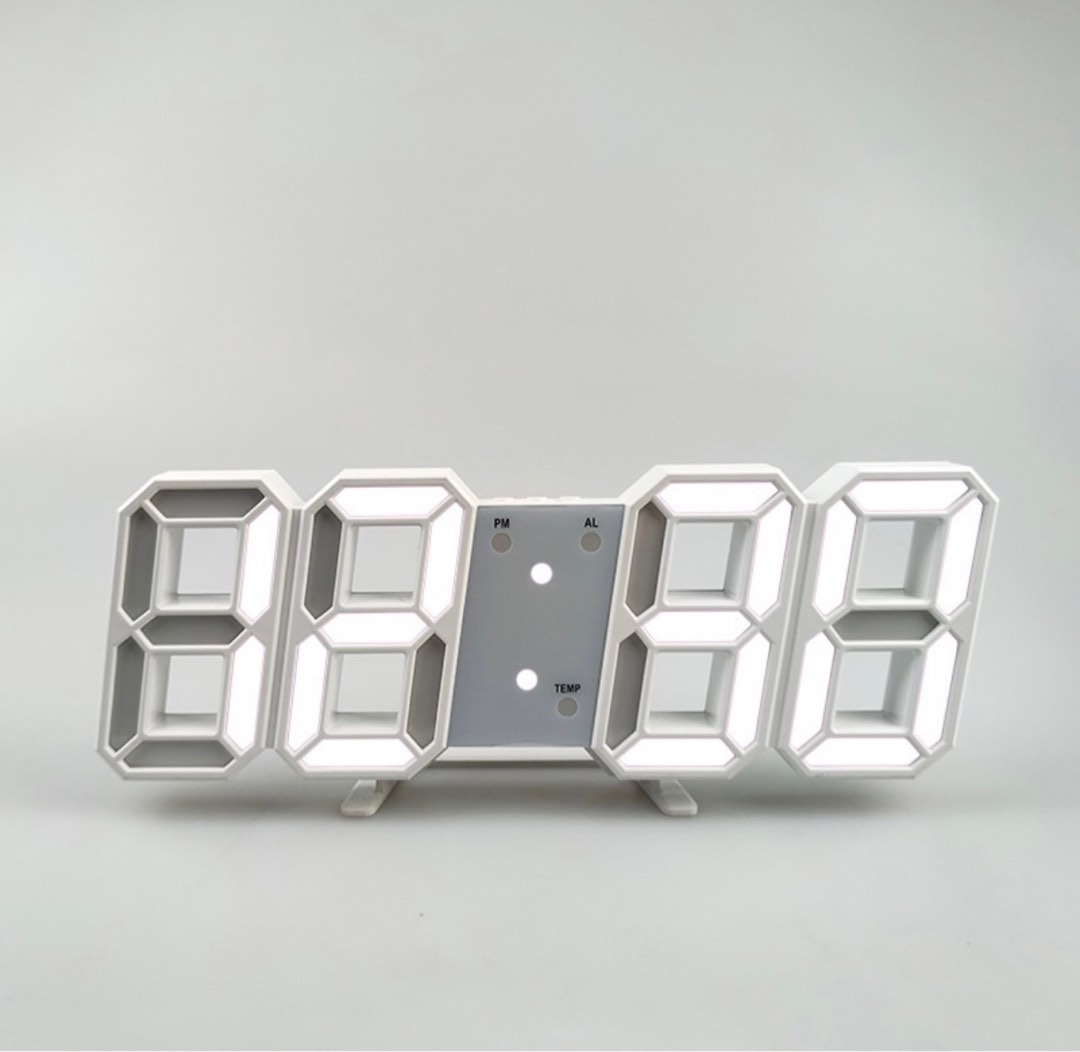 modern digital 3D white led clock, Furniture & Home Living, Home Decor ...