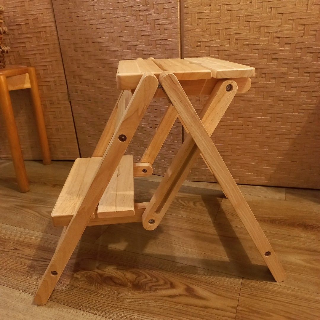 Multipurpose Heavy duty solid wood folding step stool ladder side table ...