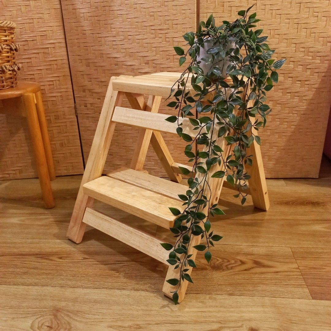 Multipurpose Heavy duty solid wood folding step stool ladder side table ...