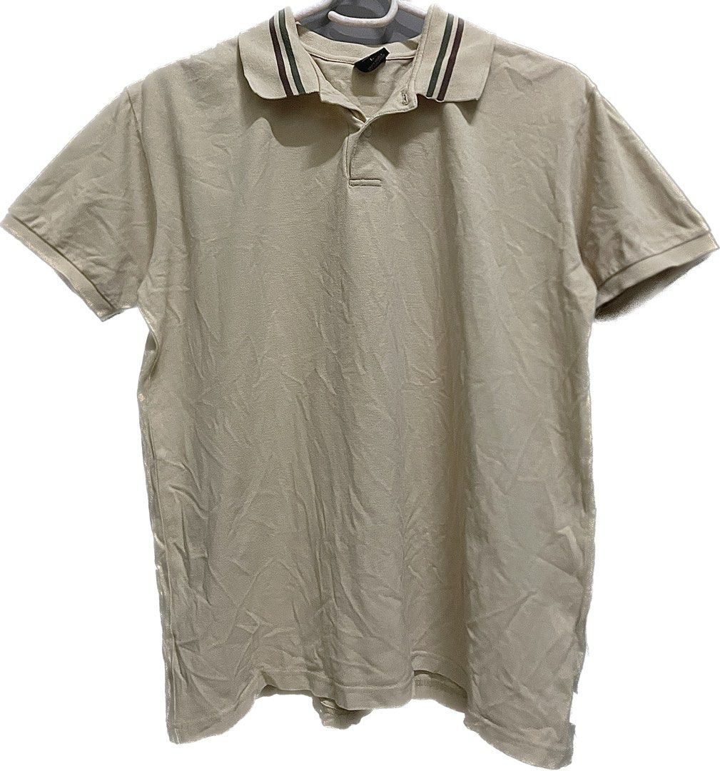 Plain Earth Tone Bench Striped Collar Basic Blank Polo Shirt Khaki ...