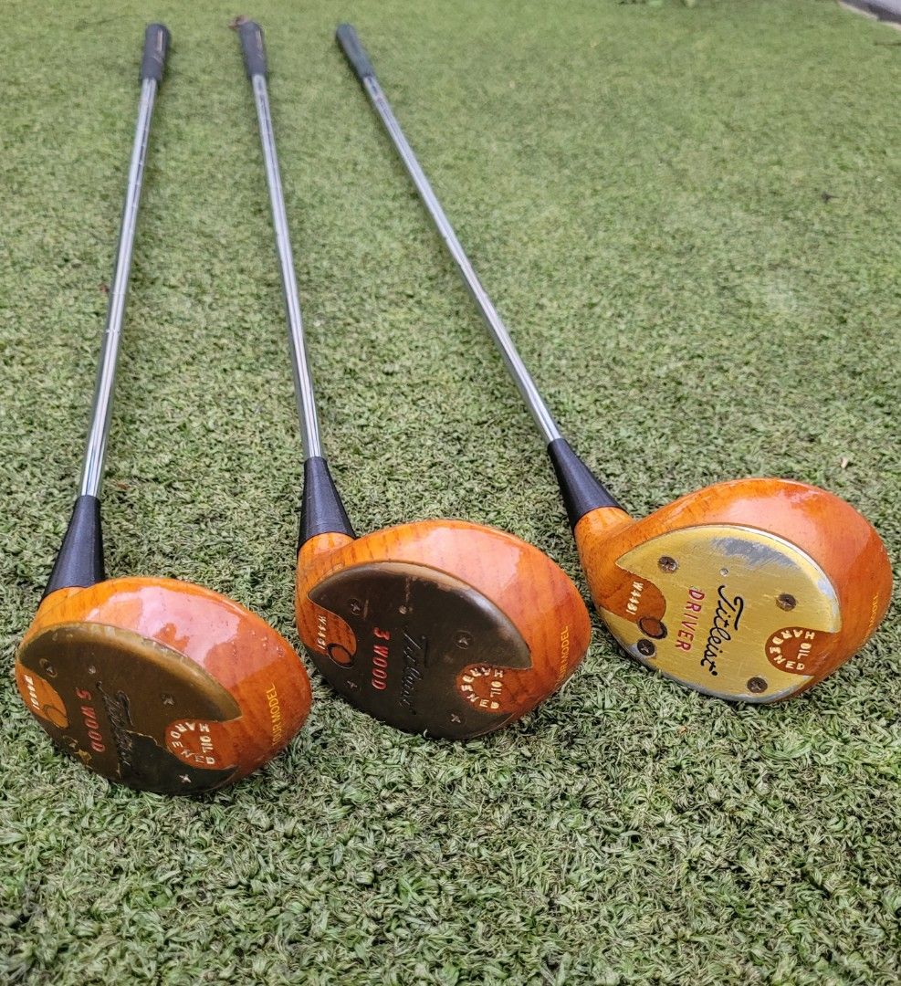 RARE Titleist 'Tour Model' Persimmon Vintage Wood Golf Club Set 1-3-5 ...