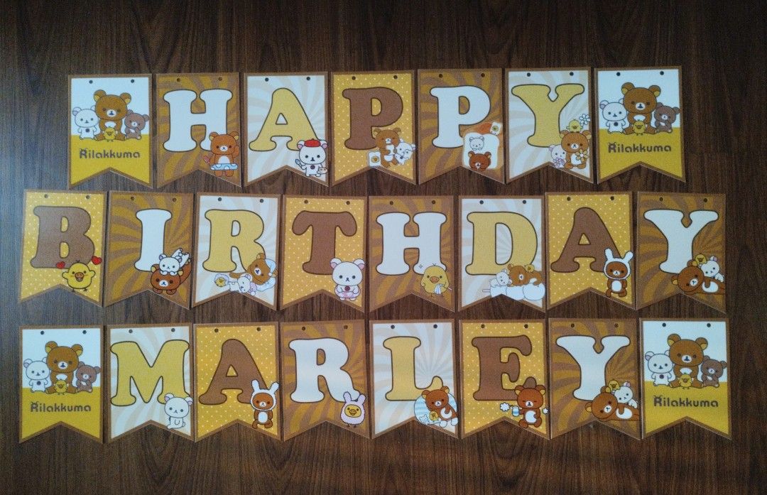 Rilakkuma Theme Birthday Party Banner Cupcake Cake Topper Decoration ...