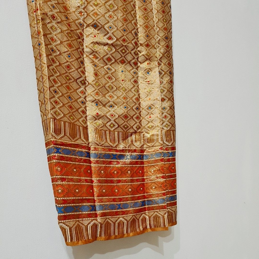 ROK KEBAYA GOLD ORANGE GARIS BIRU STRIPED BINTIK WARNA WARNI ULOS BATIK SPAN DENGAN SLIT LONG ...