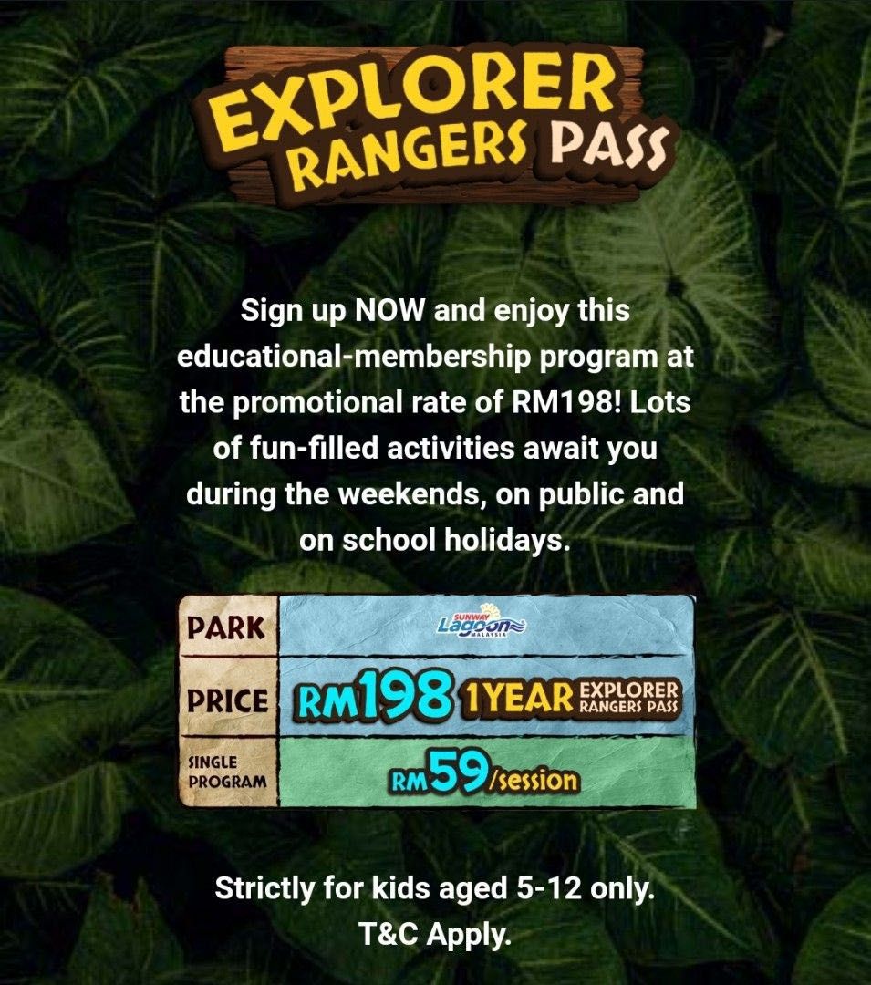Sunway Lagoon Explorer Rangers For Kid (1 Years Pass), Tickets ...