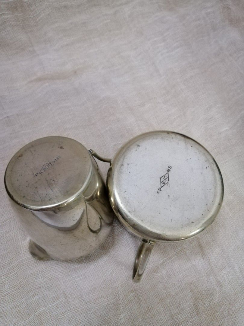 Vintage brass EPNS creamer pitcher and sugar pot bowl antique bekas ...
