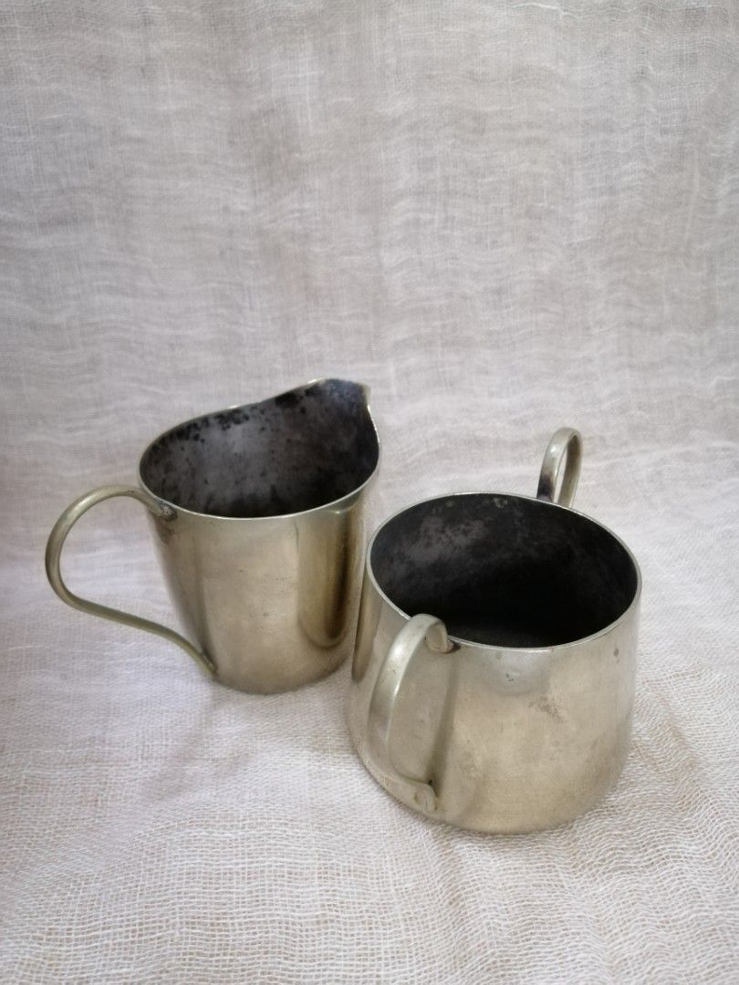 Vintage brass EPNS creamer pitcher and sugar pot bowl antique bekas ...