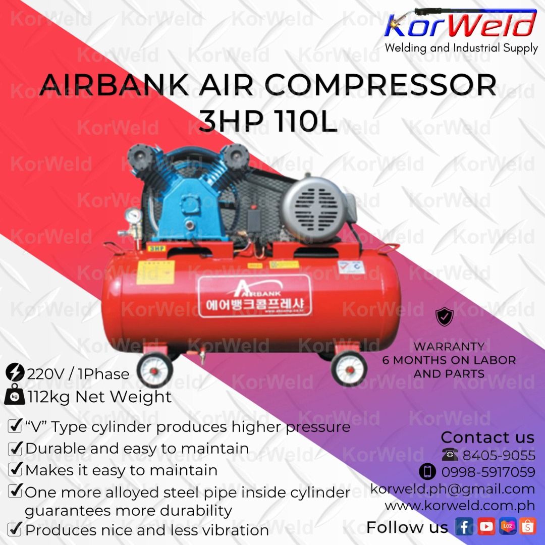 Airbank Air Compressor 3HP 110L, Commercial & Industrial, Construction ...