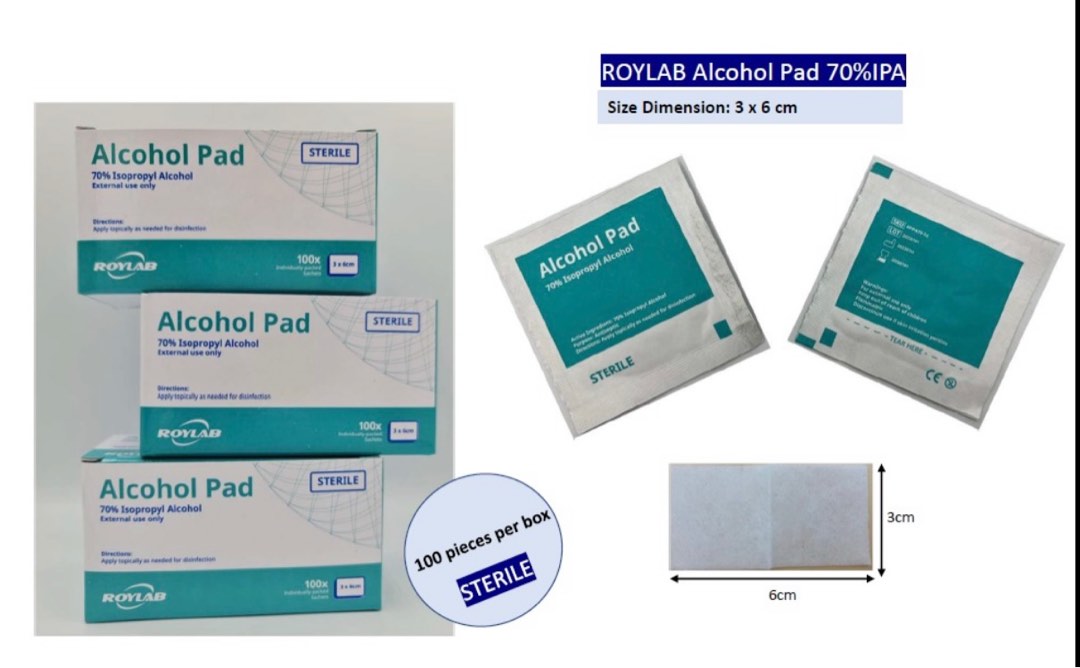 Alcohol Pad 70% IPA - 100 pcs/box, Health & Nutrition, Medical Supplies & Tools on Carousell