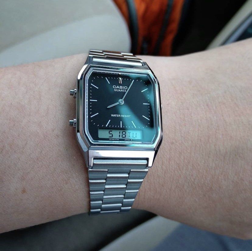 Casio AQ-230A-1D Vintage Dual Time AQ230A-1D Silver Tone AQ230 Brand ...