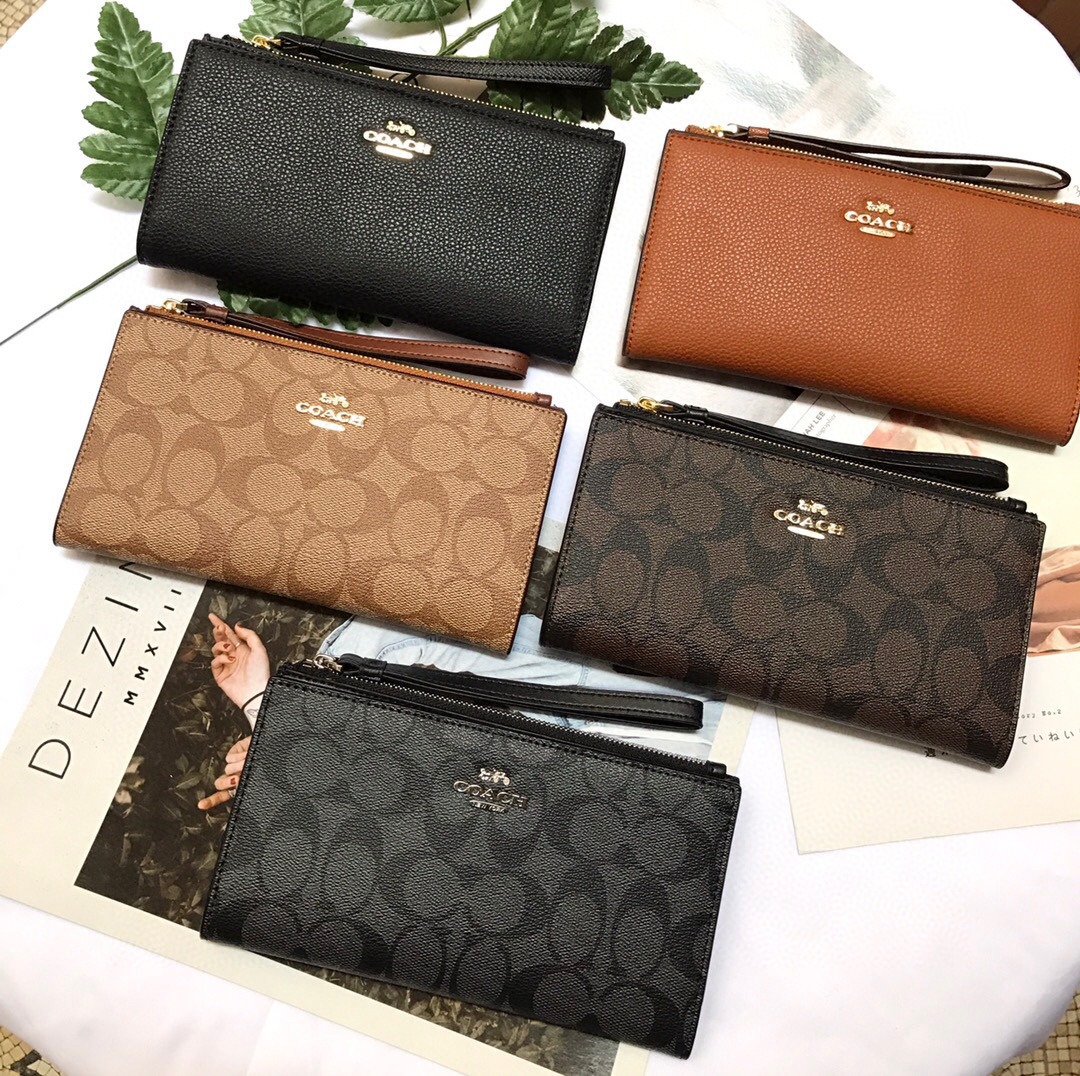 Coach Long Wallet In Signature Canvas / Polished Pebble Leather (Women ...