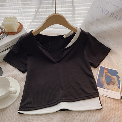 Crop top fake 2 layers acubi style, Women's Fashion, Tops, Shirts on ...