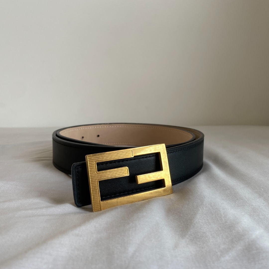 Fendi Gold Monogram Leather Belt, Men's Fashion, Watches & Accessories ...