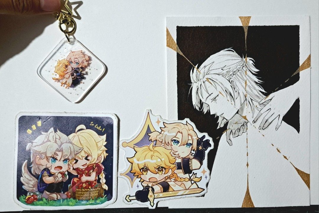 Genshin Impact Albedo Aether Albether Merch Bundle (Sticker, keychain ...