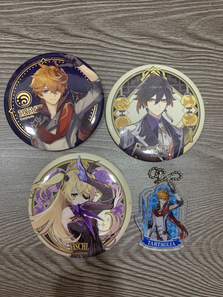 Genshin impact official badges and keychain zhongli fischl childe ...