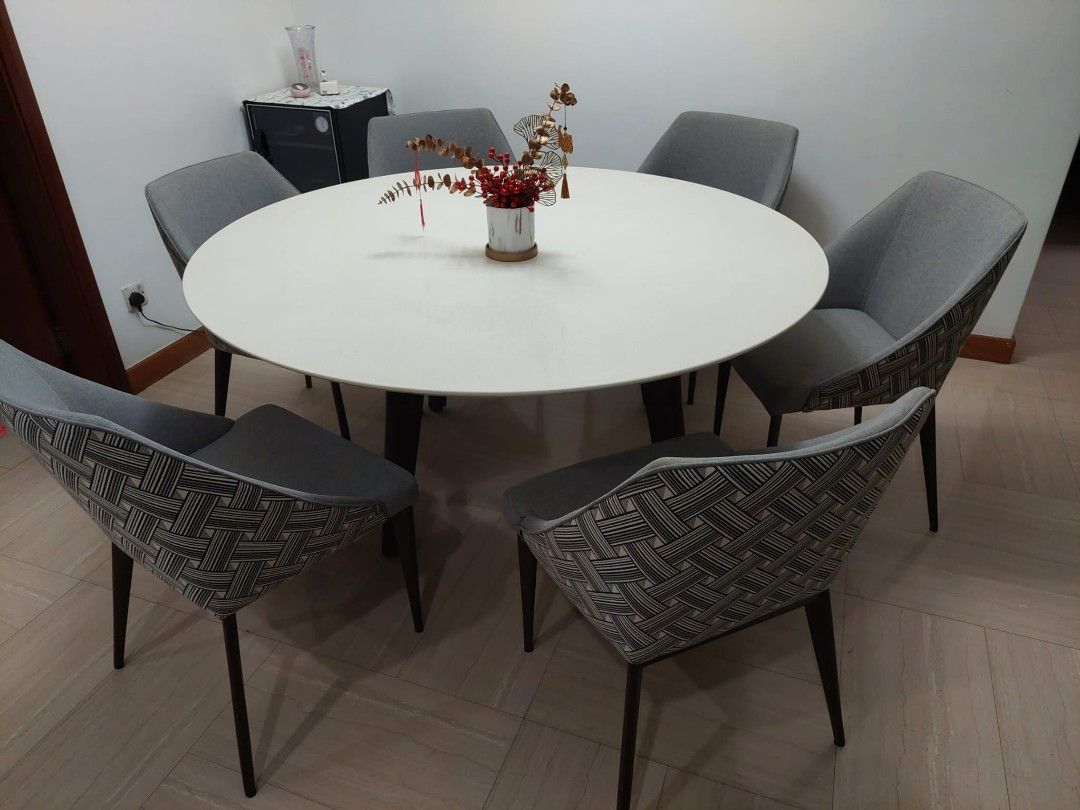 Kay Quartz Top Round Dining Table With Hatch Dining Chairs, Furniture ...