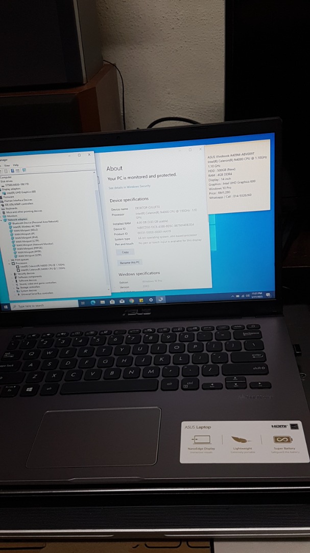 Laptop Vivobook Asus A409M-ABV009T Celeron N4000, Computers & Tech ...