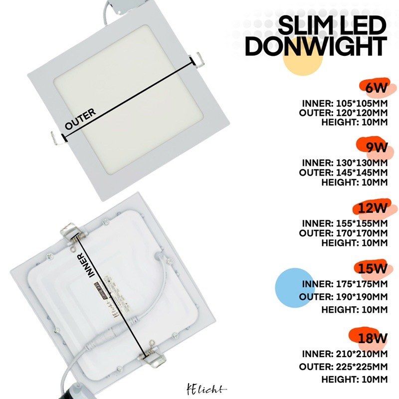 LED square & round down light (1 year warranty) , Furniture & Home Living, Lighting & Fans ...