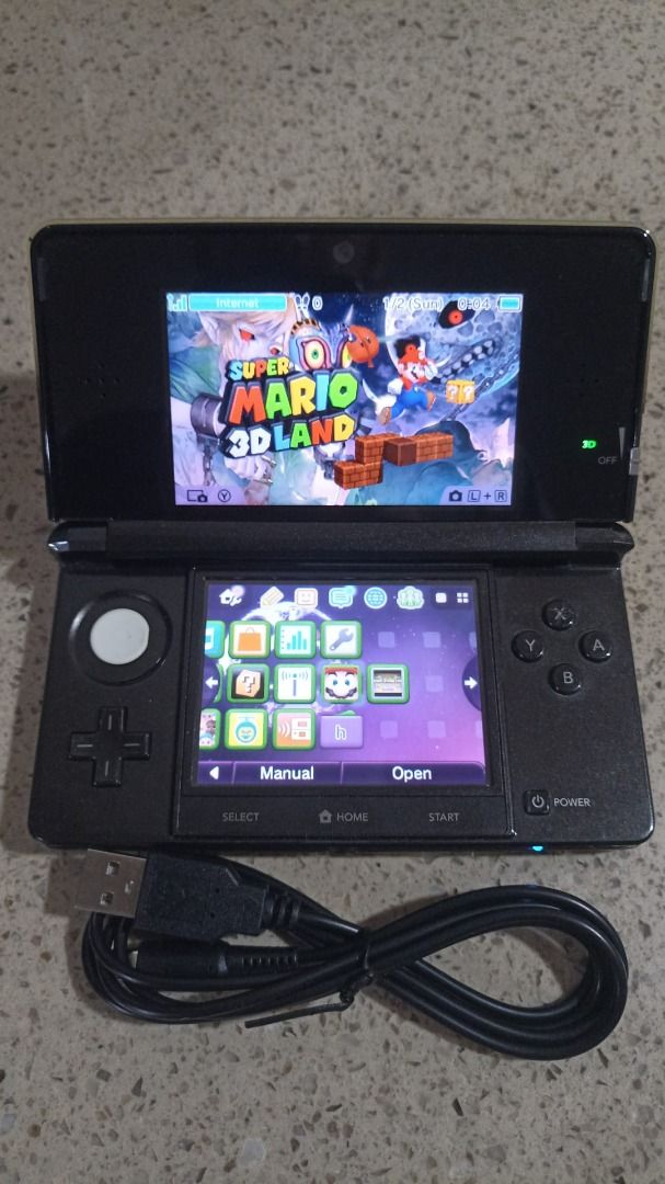 Modded Nintendo 3DS (Black) 128GB storage with charging cable, Video Gaming, Video Game Consoles ...