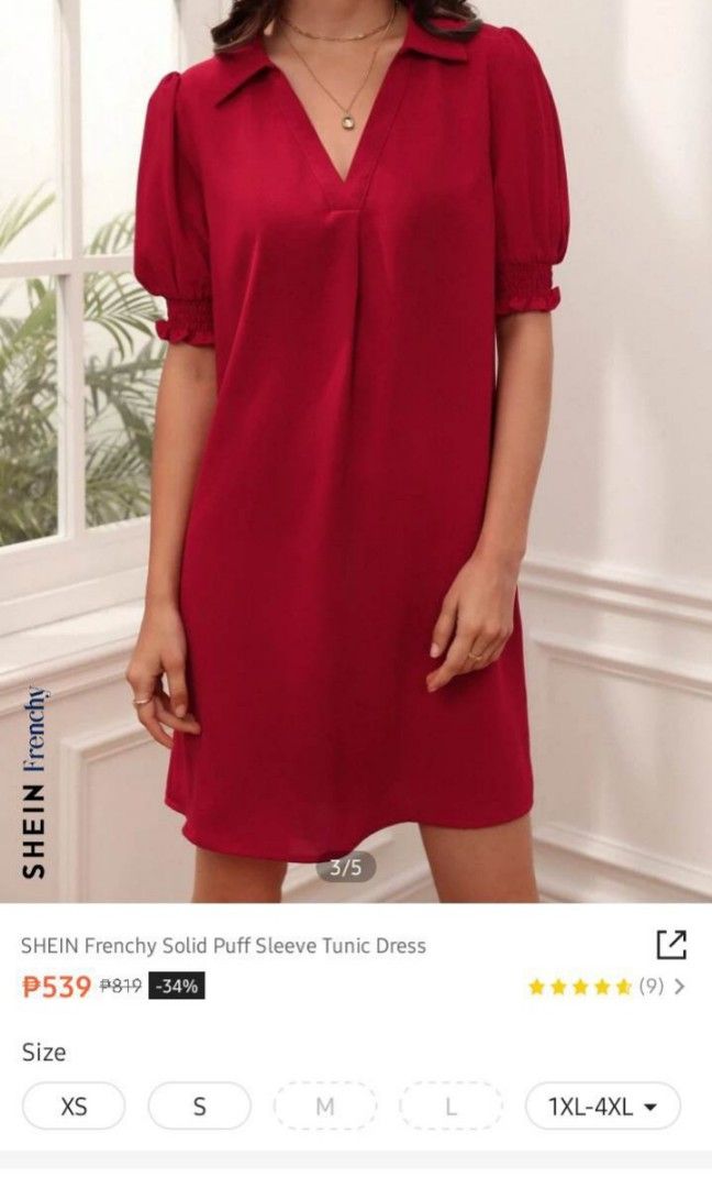 ORIGINAL SHEIN BRAND NEW PUFF SLEEVE RED DRESS on Carousell