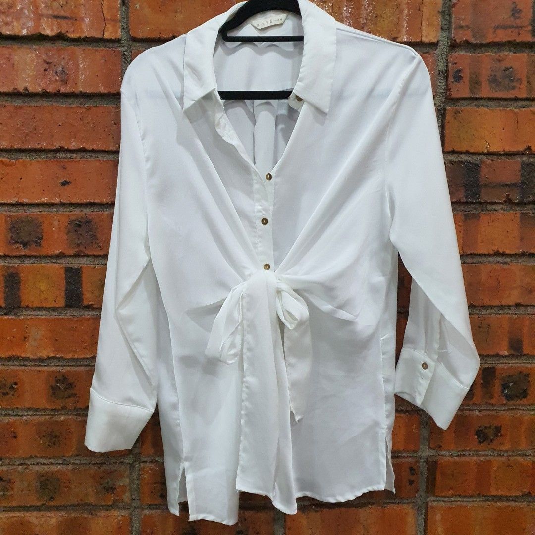 Rope White Satin Blouses, Women's Fashion, Tops, Blouses on Carousell
