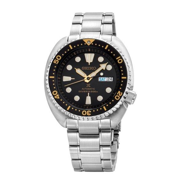 Seiko Prospex Black Dial Gold Accent Stainless Steel Automatic Watch ...