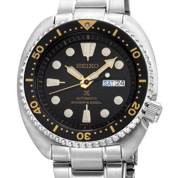 Seiko Prospex Black Dial Gold Accent Stainless Steel Automatic Watch ...