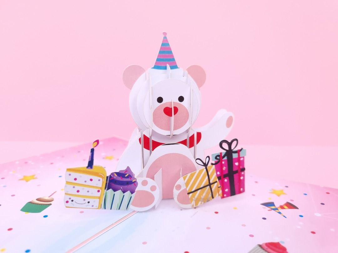 Super Cute Happy Birthday Bear and Gifts 3D Pop Up Card - Beautiful ...