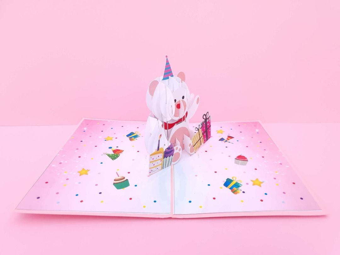 Super Cute Happy Birthday Bear and Gifts 3D Pop Up Card - Beautiful ...