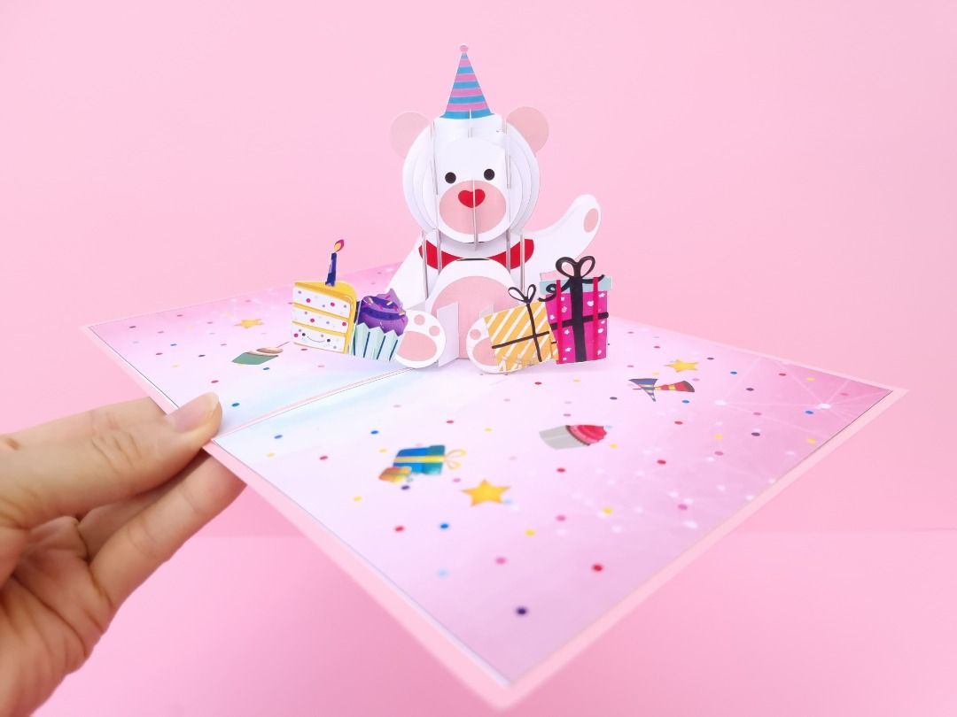 Super Cute Happy Birthday Bear and Gifts 3D Pop Up Card - Beautiful ...