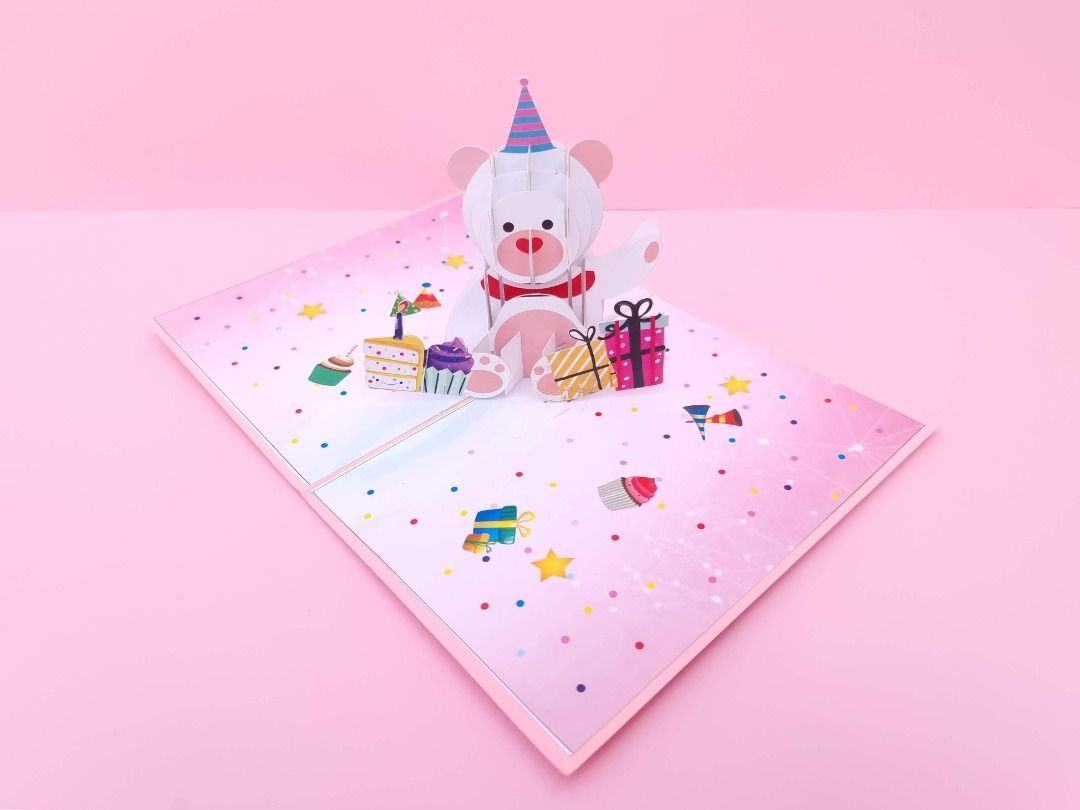 Super Cute Happy Birthday Bear and Gifts 3D Pop Up Card - Beautiful ...