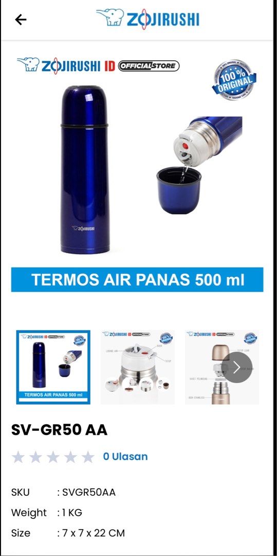 Thermos Zojirushi Original 500ml Vacuum Flask, Kitchen & Appliances di ...