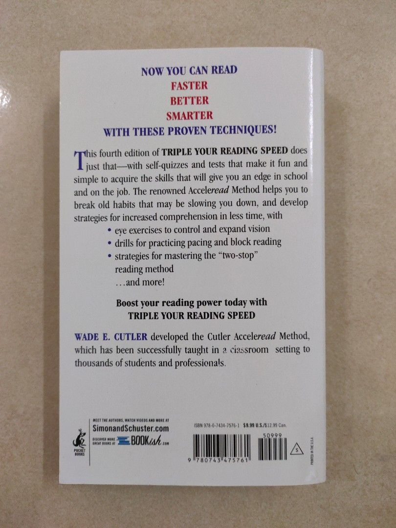 Triple Your Reading Speed by Wade E. Cutler (Nonfiction > Education / Self Help / Productivity ...