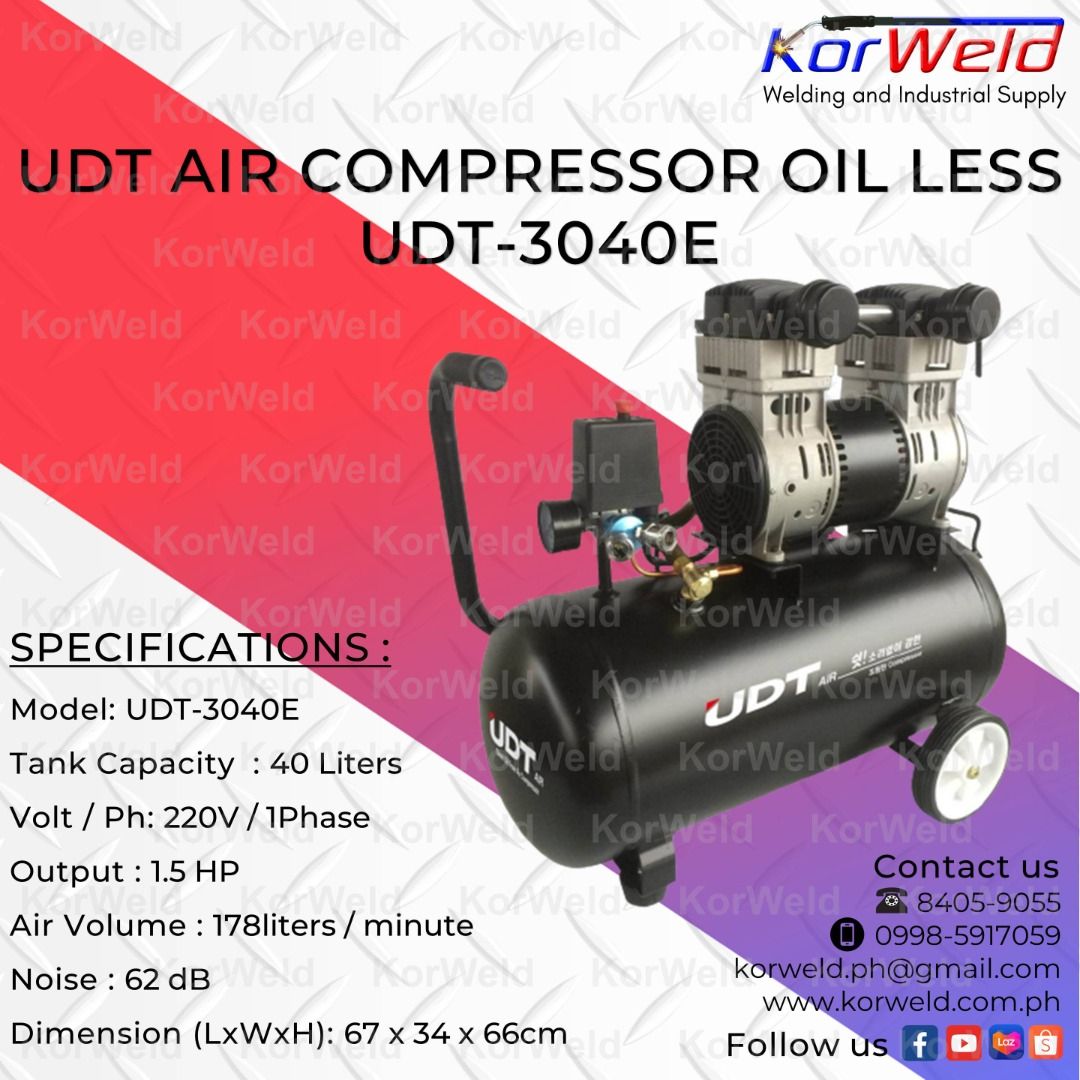UDT Air Compressor Oil Less UDT-3040E, Commercial & Industrial, Construction Tools & Equipment ...