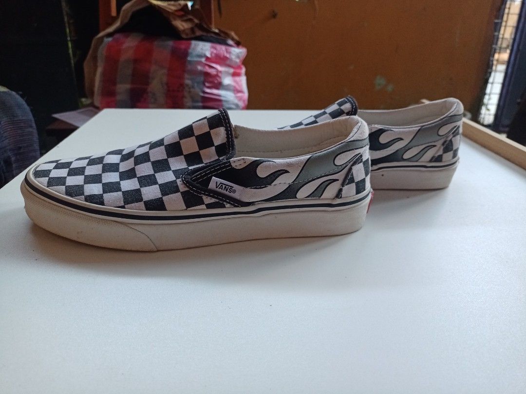 Vans Checkerboard Flame Classic Slip-On on Carousell