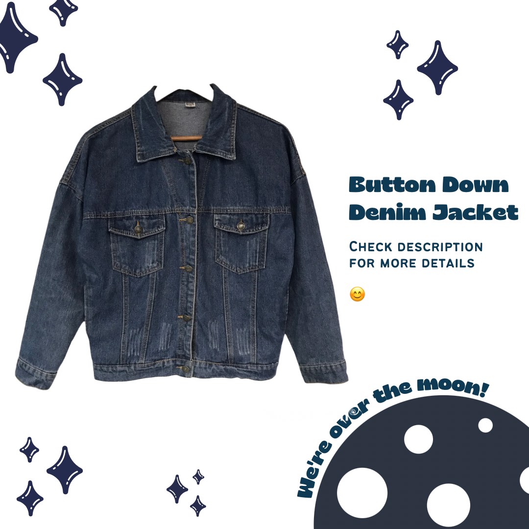 Vintage Distressed Tattered Button-Down Denim Jacket, Women's Fashion ...