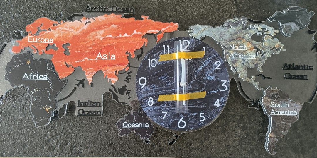 World Map Clock, Furniture & Home Living, Home Decor, Clocks on Carousell