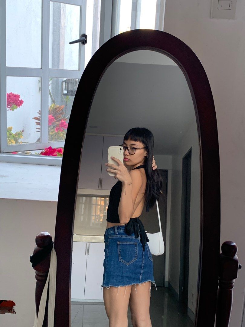 y2k mini micro pinterest buttondown denim skort skirt on Carousell