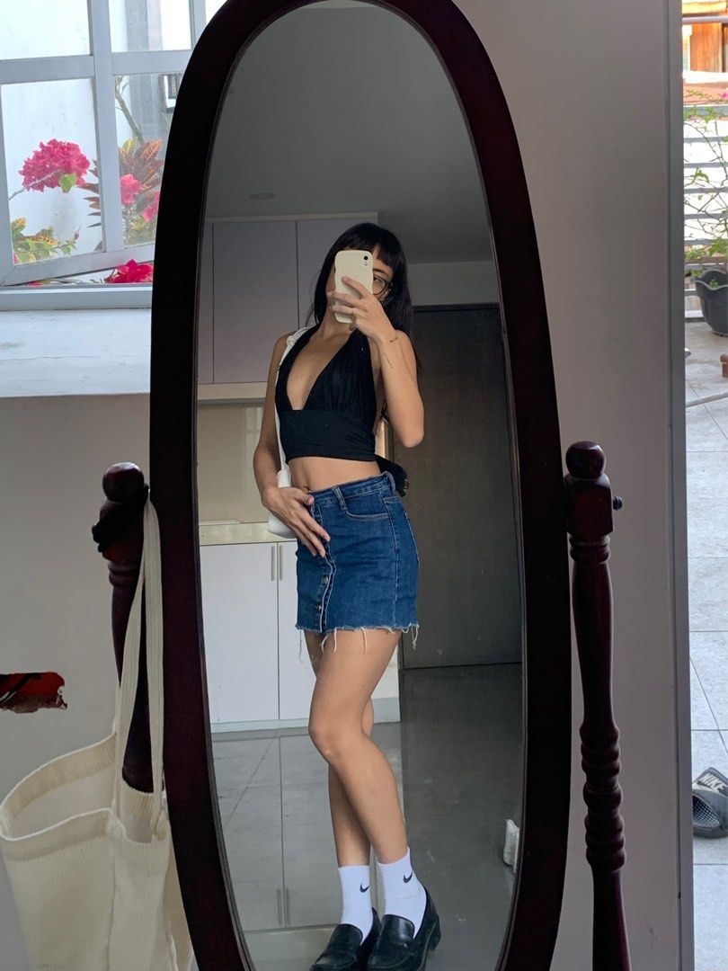 y2k mini micro pinterest buttondown denim skort skirt on Carousell