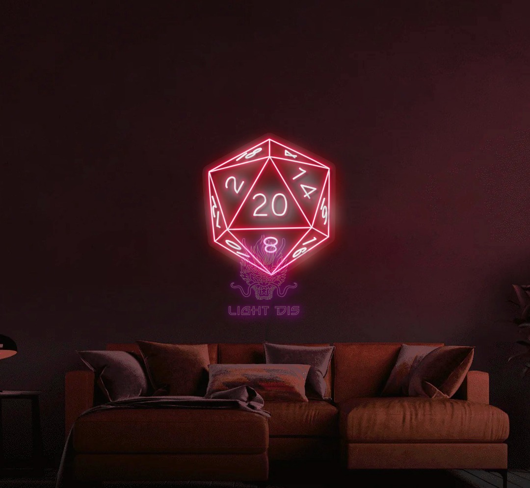 20面骰 龍與地下城 訂製LED霓虹燈 LED光療 掛牆裝飾 小夜燈 Dungeons & Dragons DnD D20 Dice Neon ...
