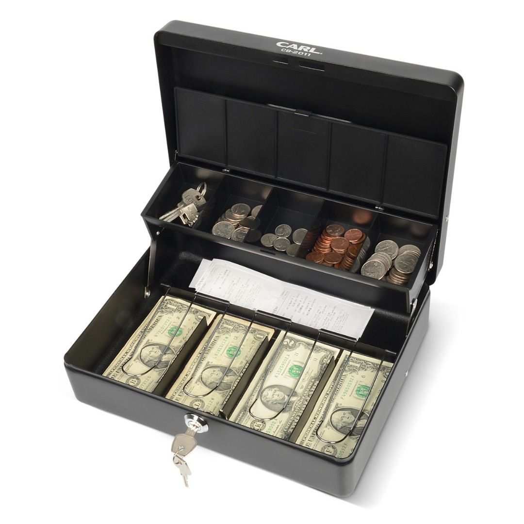 Metal Cash Box with Key Lock (Portable) [Dual Tier] , cash drawer ...
