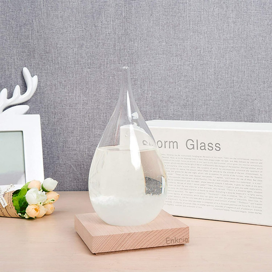 3108) Enkrio Storm Glass Weather Predictor, Weather Station with Wooden ...